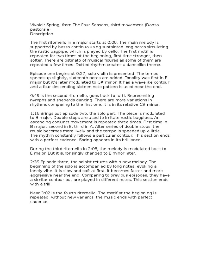 Vivaldi's Spring: Third Movement Analysis | PDF