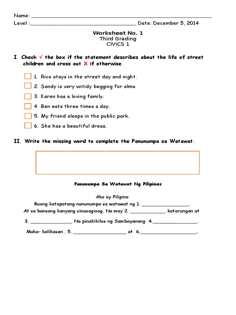 CIVICS 1 Worksheet | PDF