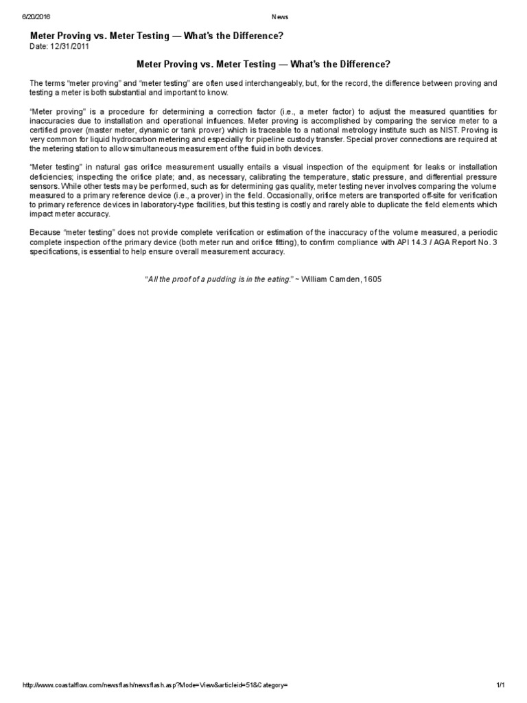 Meter Proving vs. Testing Explained | PDF