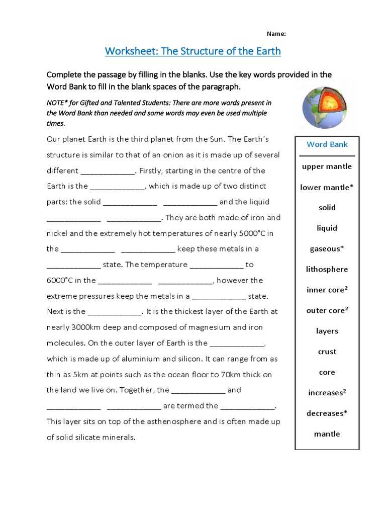 A - Sotearth - Cloze Passage - Worksheet | PDF | Earth | Geology