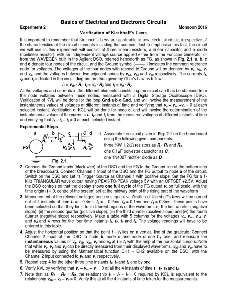 Expt02 - Verification of Kirchhoff's Laws | PDF | Electrical Network ...