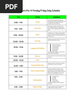 Daily Schedule for Kindergarten Activities | PDF | Phonics | Reading ...