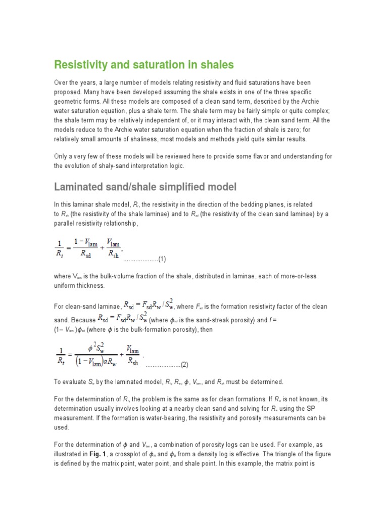 Shale Resistivity and Fluid Saturation Models | PDF | Porosity | Physics