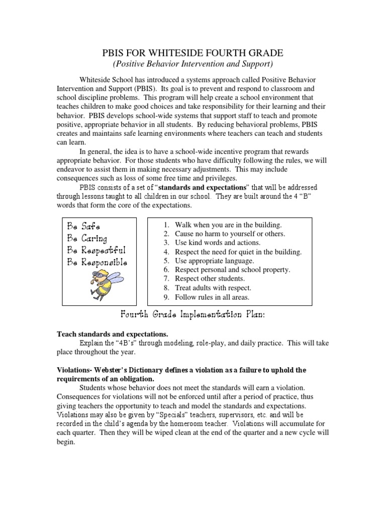 PBIS Implementation for Fourth Grade | PDF | Teachers | Teaching