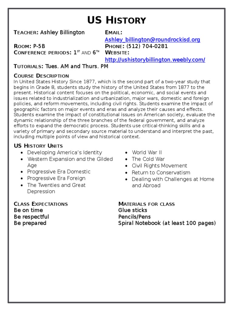 2016-2017 Syllabus | PDF | History Of The United States | The United States