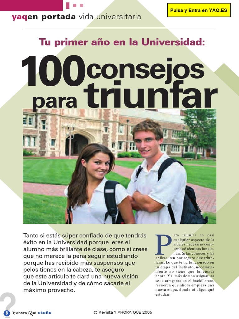 100 Consejos para Tu Primer Año en La Universidad de La Revista Y AHORA ...