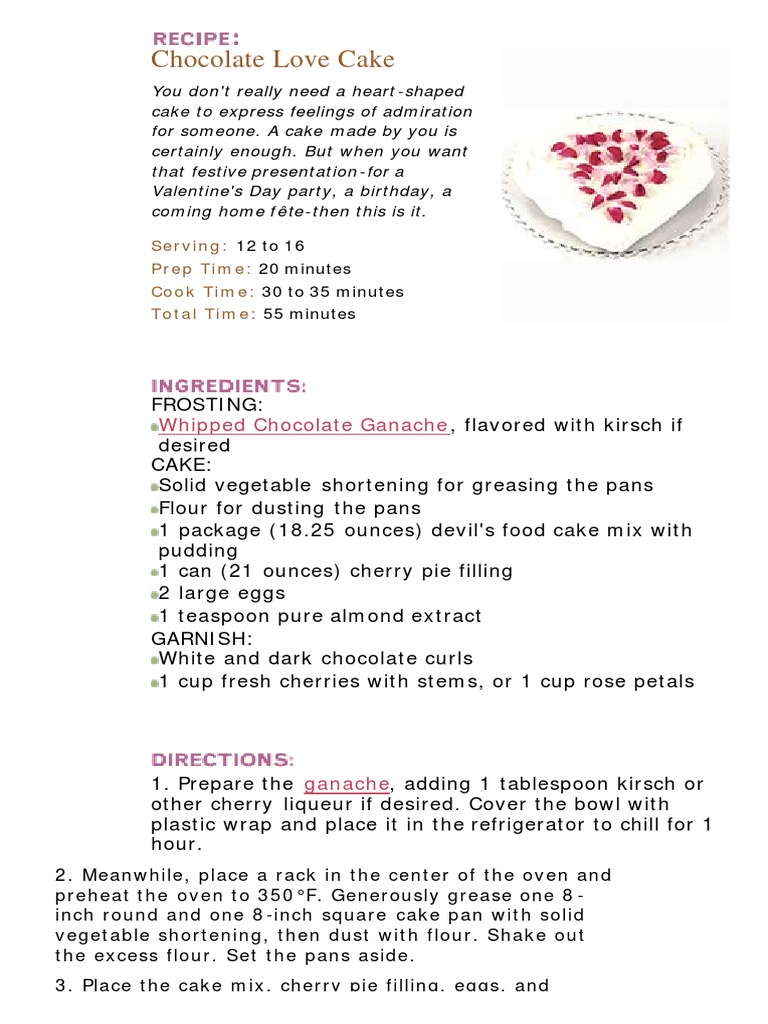 Heart-Shaped Chocolate Love Cake Recipe | PDF | Cakes | Chocolate