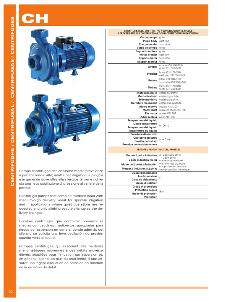 Ficha Técnica Bomba Superficial Centrifuga 2HP Monofasica CH 210 | PDF | Engenharia Mecânica ...