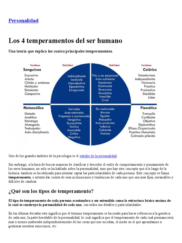 Los 4 temperamentos de la personalidad | PDF | Temperamento | Teoría