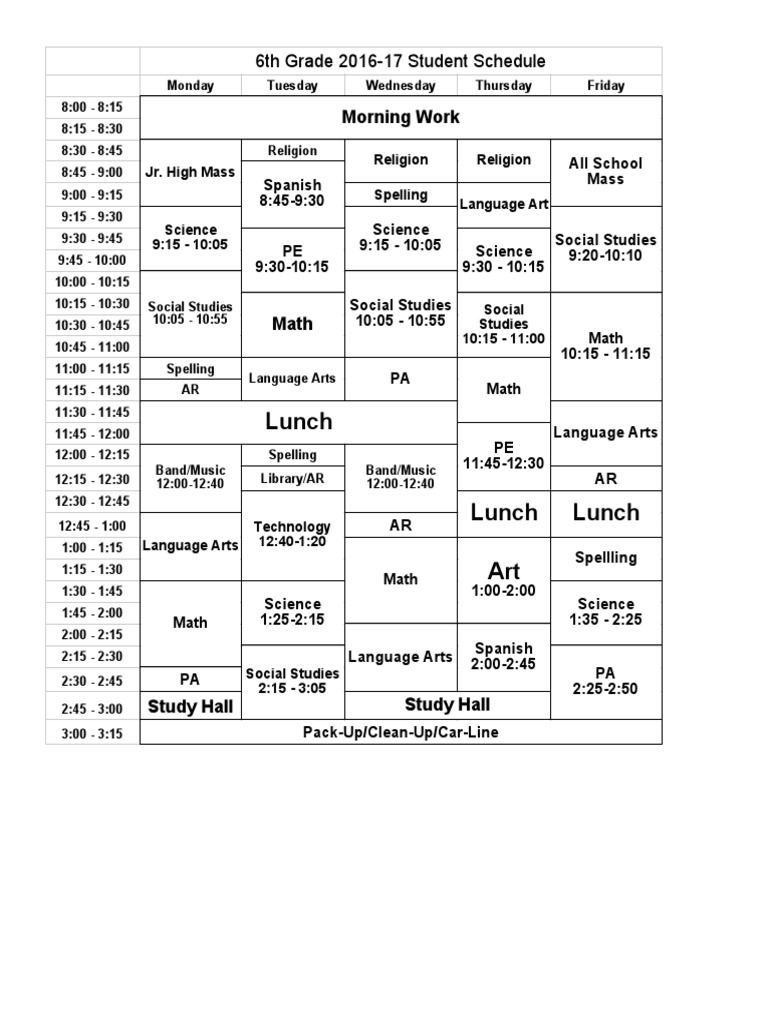 16-17 Student Schedule Final Revision - Sheet1 | PDF
