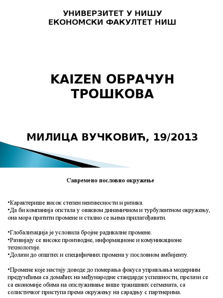 Kaizen Obracun Troskova | PDF