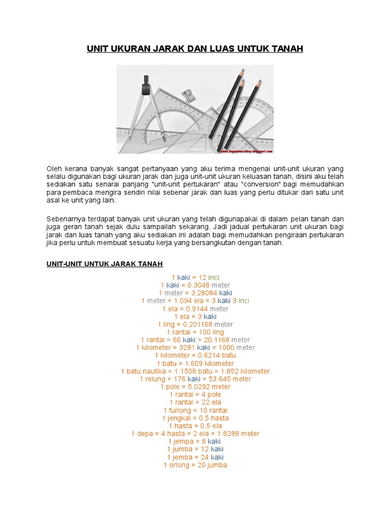 Unit Ukuran Jarak Dan Luas Untuk Tanah | PDF