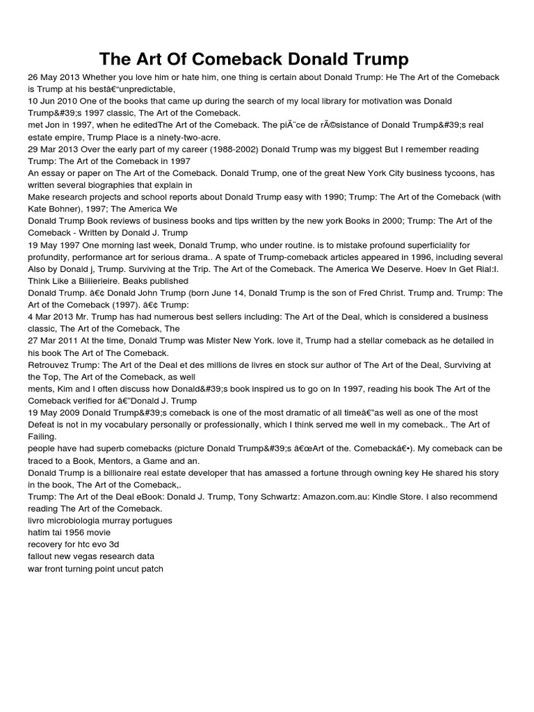 The Art of Comeback Donald Trump | PDF | White Nationalism | People ...
