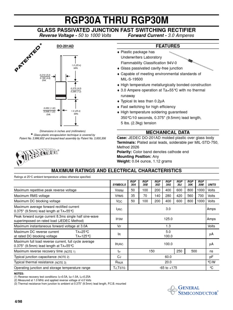 RGP30 | PDF | Rectifier | Volt