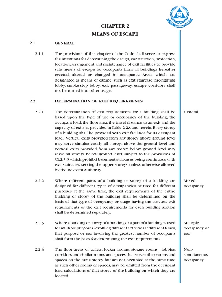 Singapore Fire Code - Means of Escape | PDF | Stairs | Door