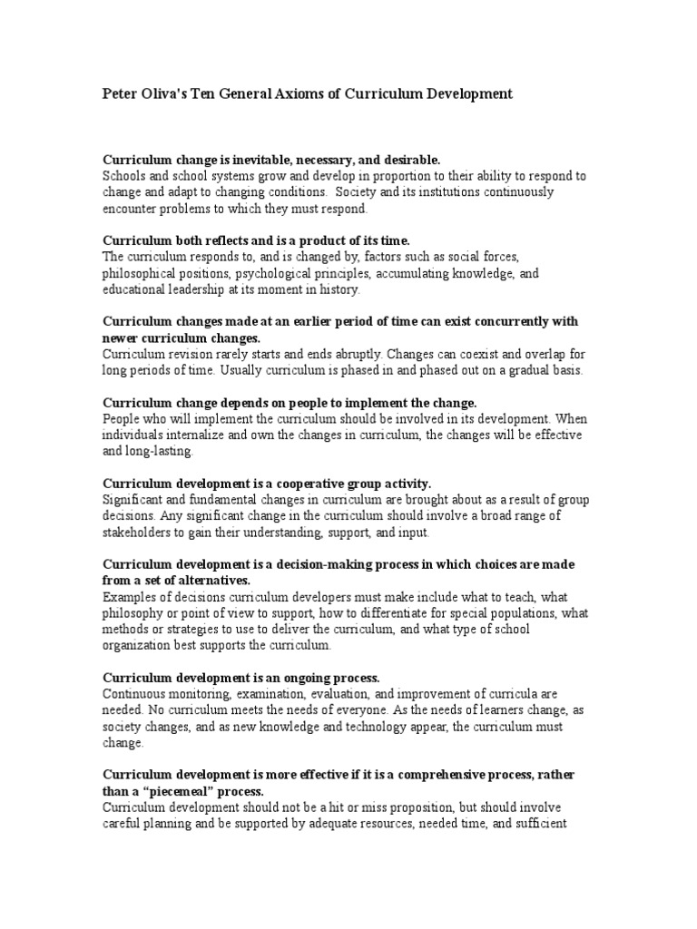 Oliva's Ten Axioms for Curriculum Change | PDF | Curriculum | Strategic ...