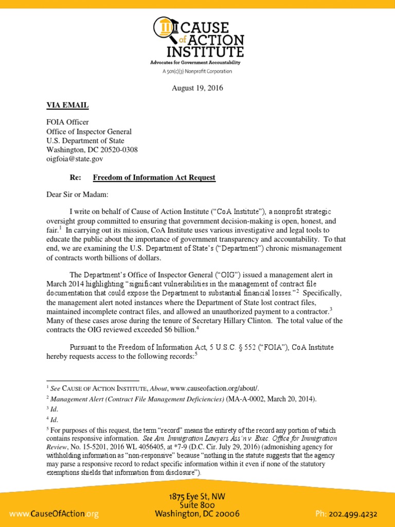 State OIG FOIA Request | Freedom Of Information Act (United States ...