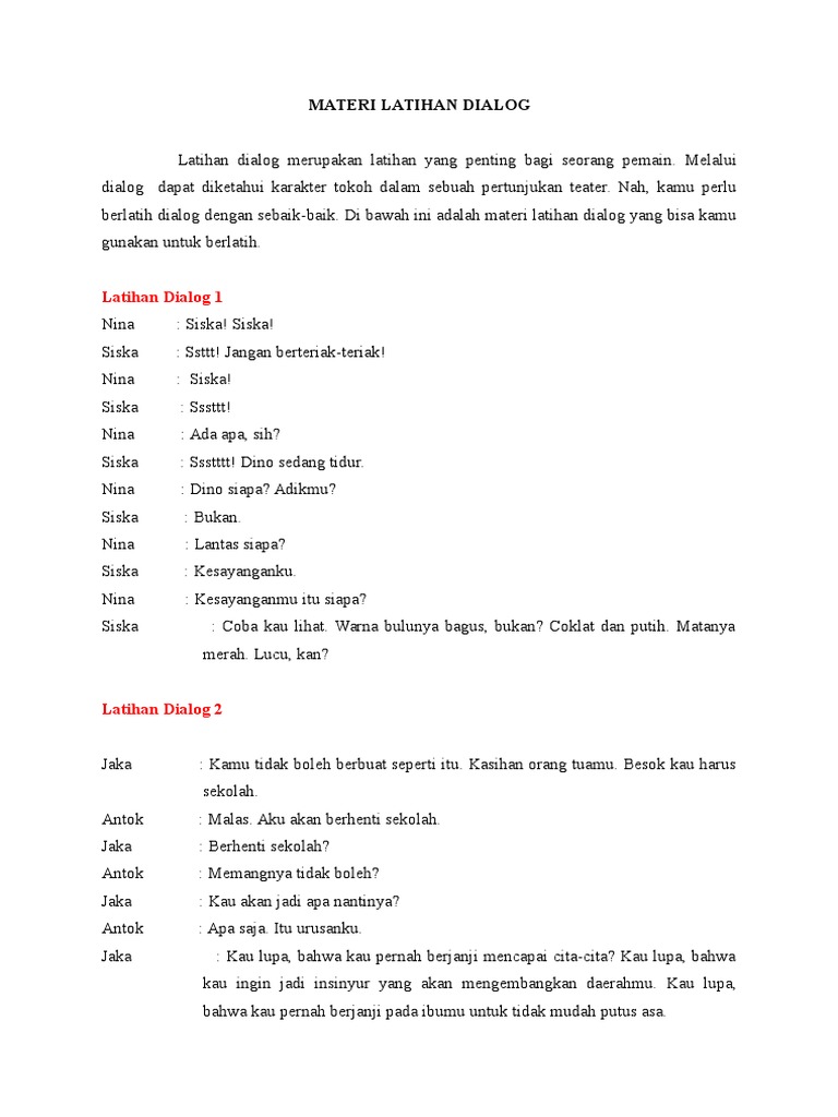 Materi Latihan Dialog | PDF | Game & Aktivitas | Seni & Disiplin Bahasa