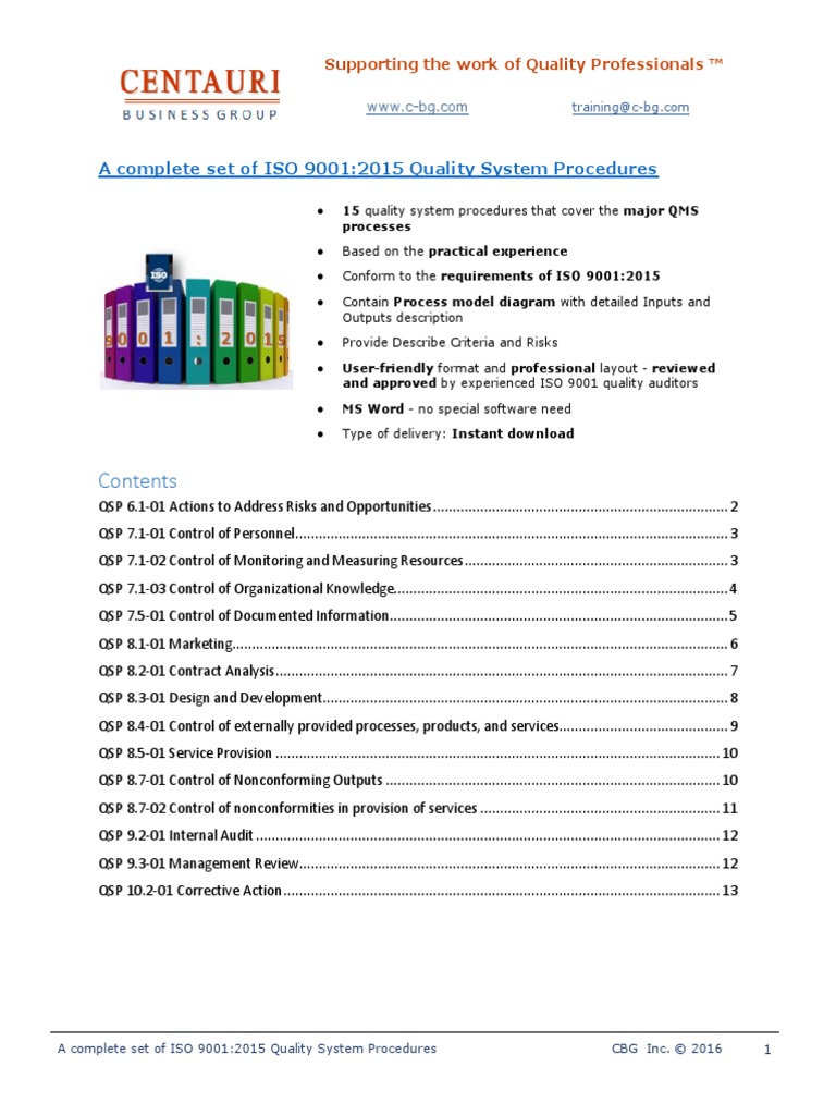 Complete Set of ISO 9001 Procedures | Quality Management System ...