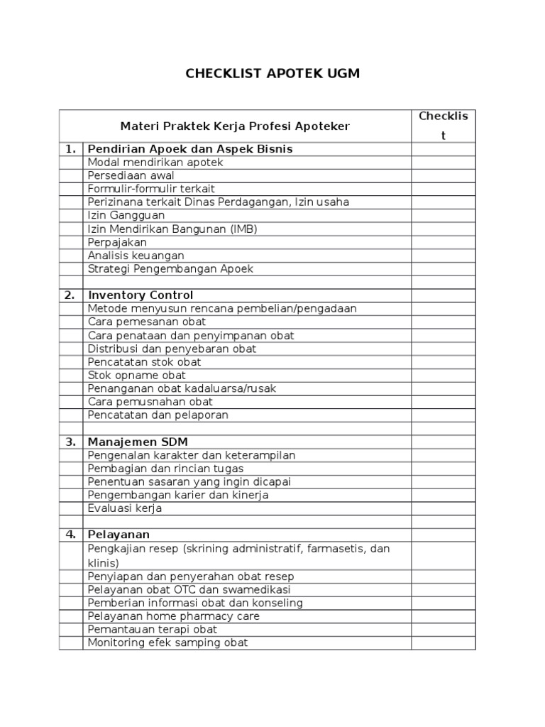 Checklist Apotek Ugm | PDF