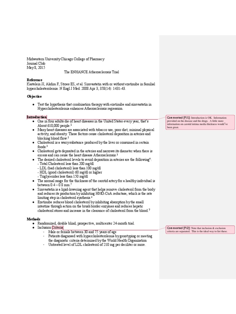 Journal Club Handout Final | PDF | Cholesterol | Hypercholesterolemia