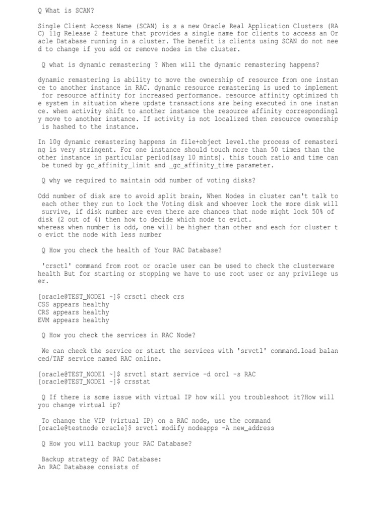 RAC-ASM-VOTING DISK Interview Questions & Answer | PDF | Oracle Database | Computer Cluster