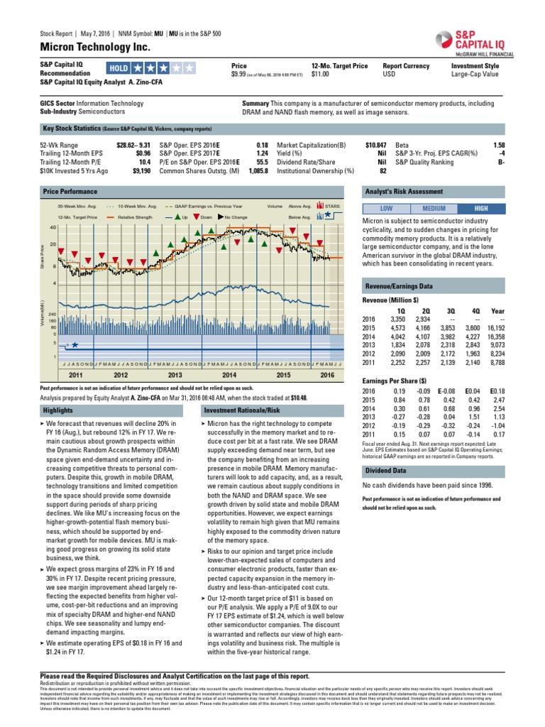 Micron Technology Inc..pdf | Standard & Poor's | Investing