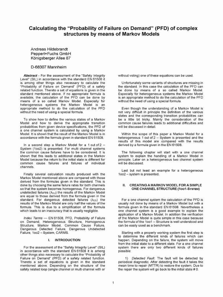 Calculating The Probability of Failure On Demand (PFD) of Complex ...