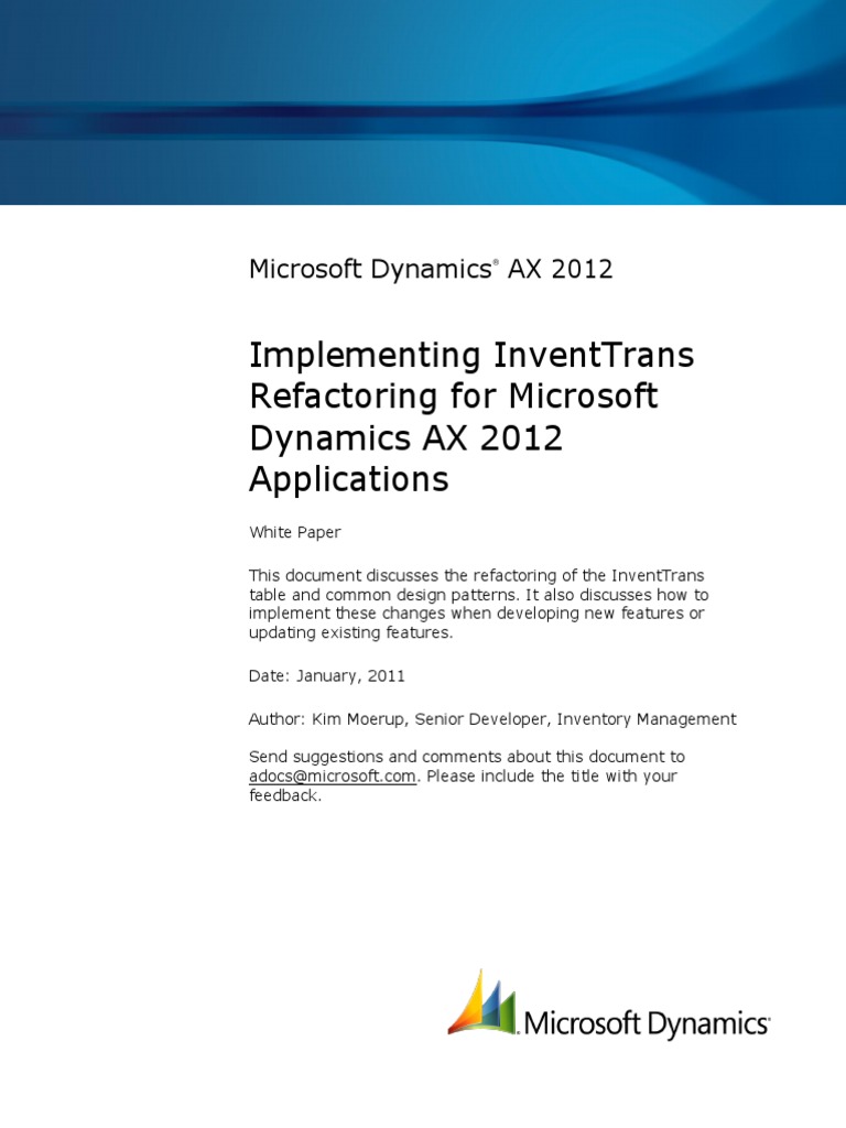 Implementing InventTrans Refactoring For Microsoft Dynamics AX Applications AX2012 | PDF ...
