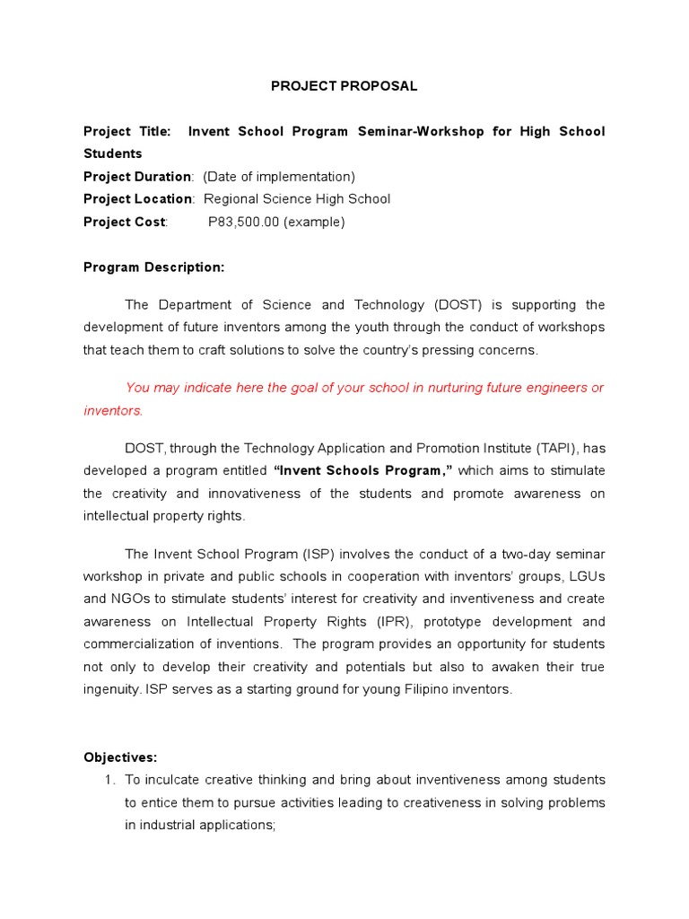 ISP Sample Proposal 2016-HS | Invention | Creativity