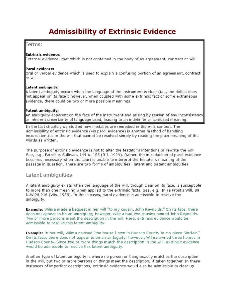 Extrinsic Evidence | Download Free PDF | Parol Evidence Rule | Ambiguity