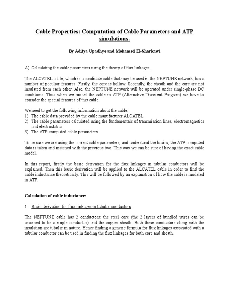 Cable Properties ATP | PDF | Cable | Inductance