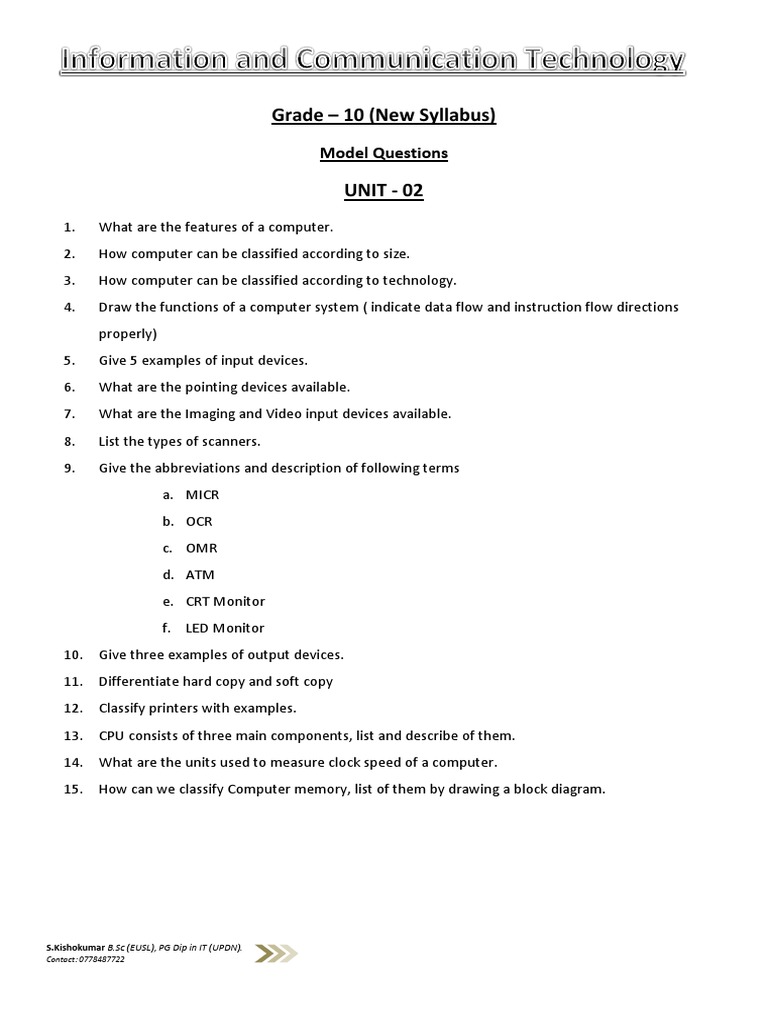 Grade-10 ICT Unit 2 New Syllabus Model Questions. | PDF