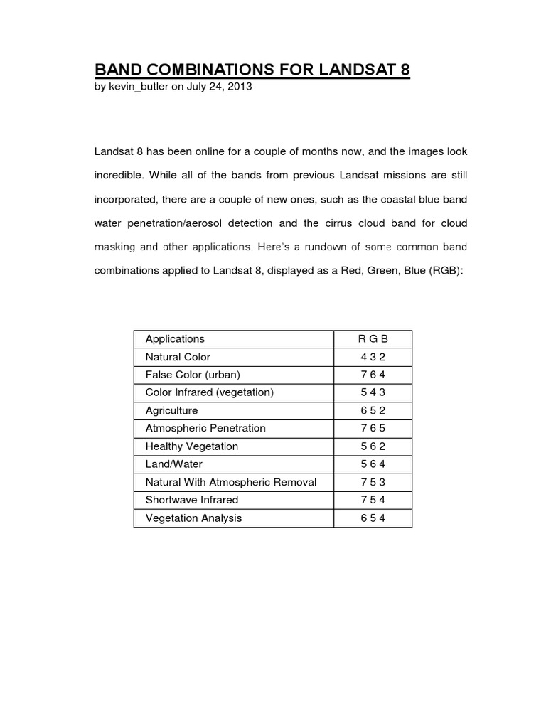 Band Combinations For Landsat 8 - Melhor Organizado | PDF