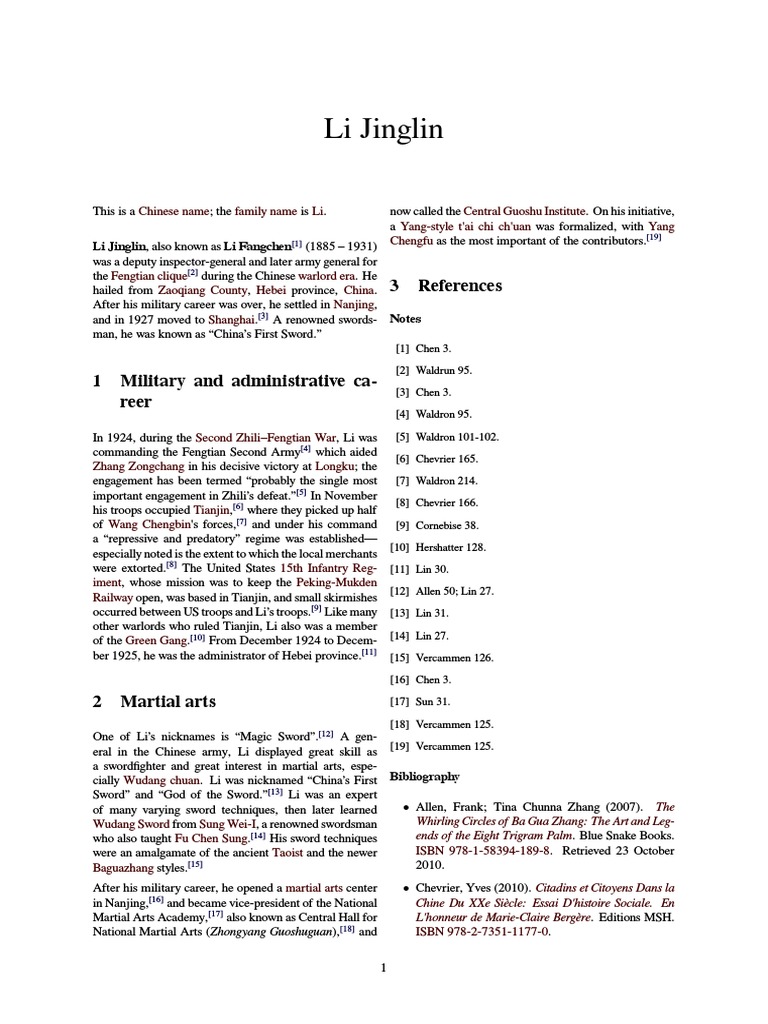 A Biography of the Renowned Chinese Swordsman and Martial Artist Li ...