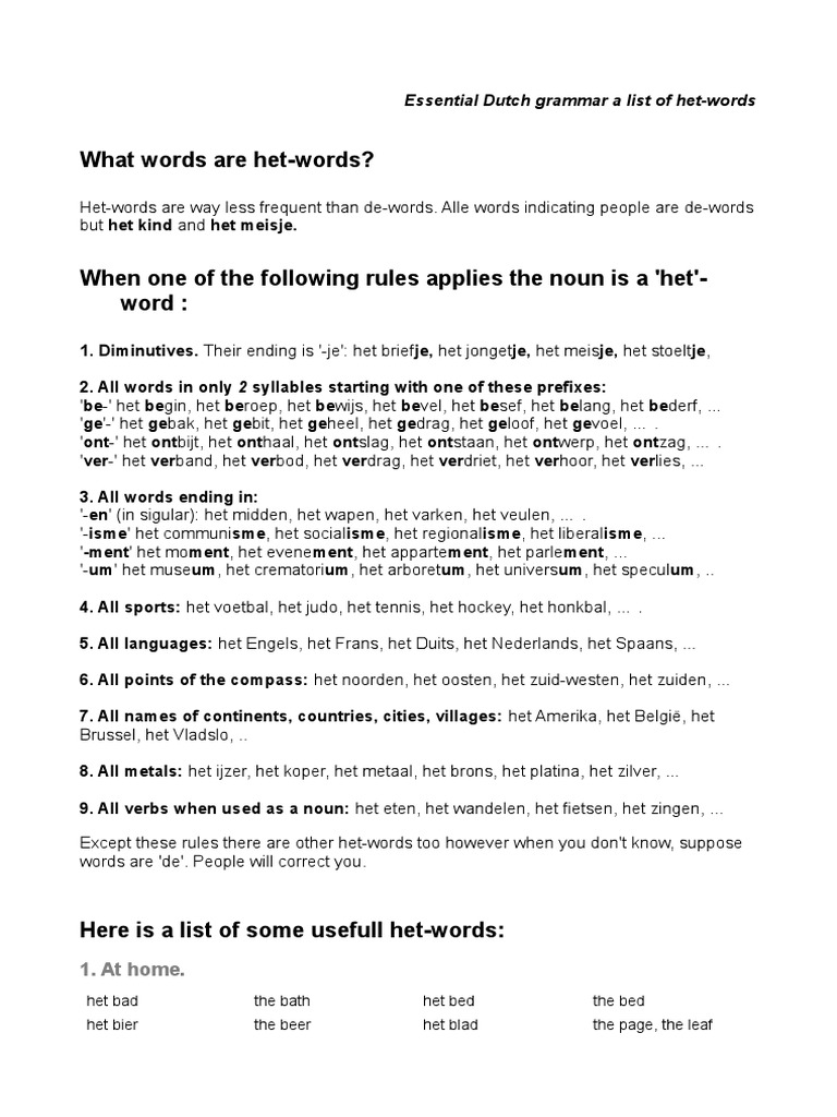 Essential Dutch Grammar Het Words | PDF