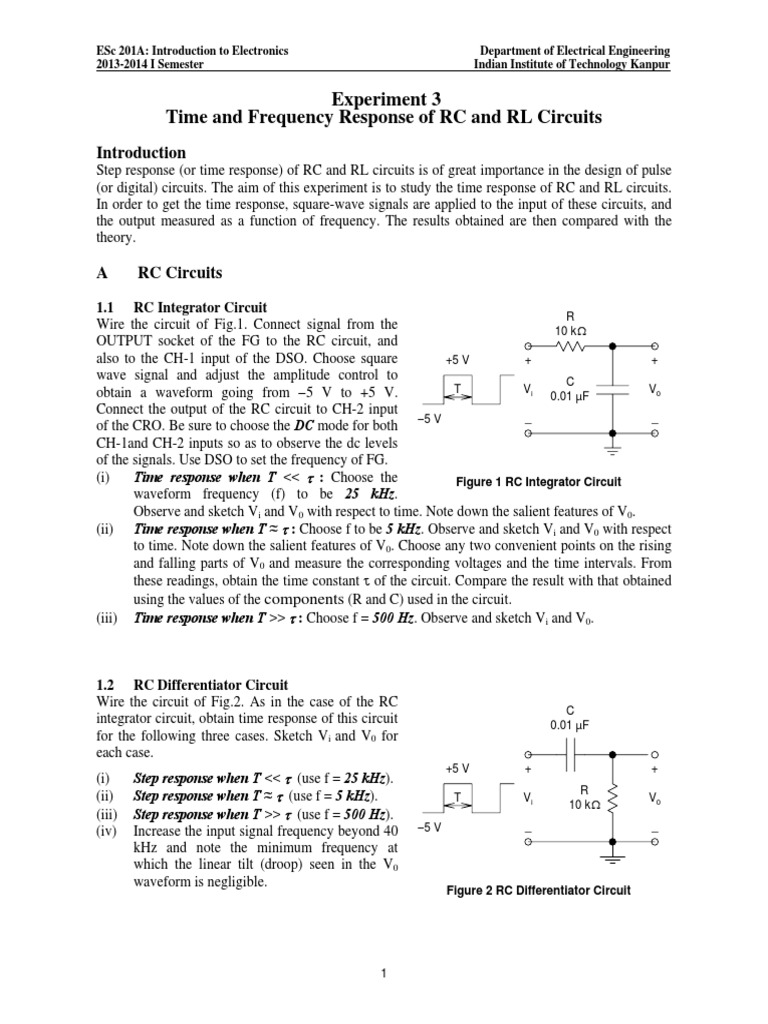 Experiment 3 Time and Frequency Response of RC and RL Circuits ...