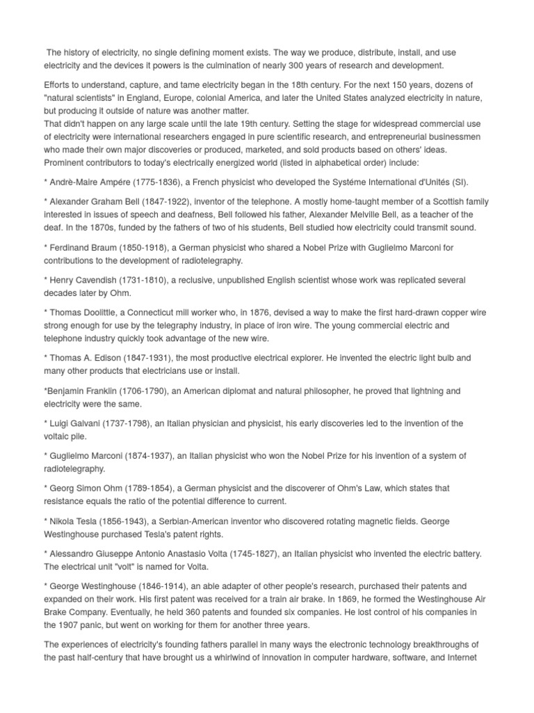 The History of Electricity | PDF | Pacific Gas And Electric Company ...