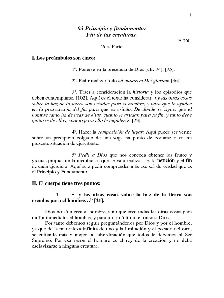 03 Principio y Fundamento Fin de Las Creaturas P Carlos Miguel Buela | PDF | Bienaventuranzas | Dios