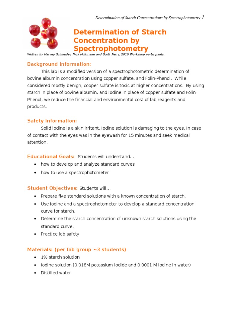 Starch Concentration via Spectrophotometry | PDF | Spectrophotometry ...
