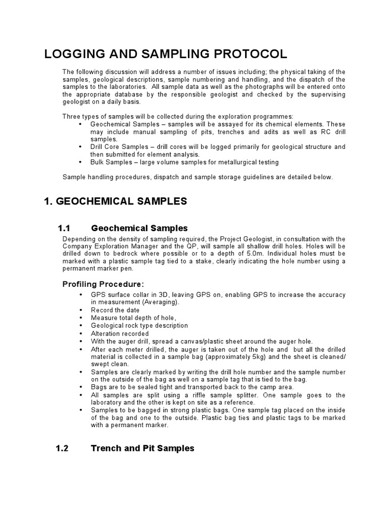 Mining Sampling Protocol Pdf Geology Rock Geology