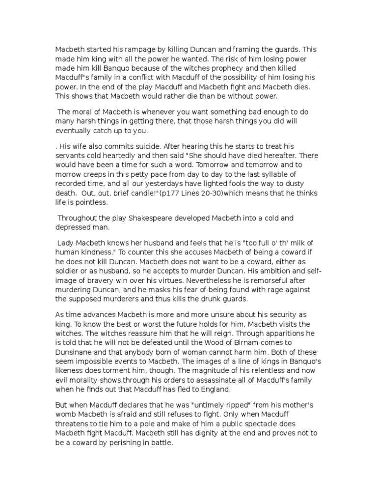 Macbeth's Character Analysis | PDF | Macbeth | Shakespearean Tragedies