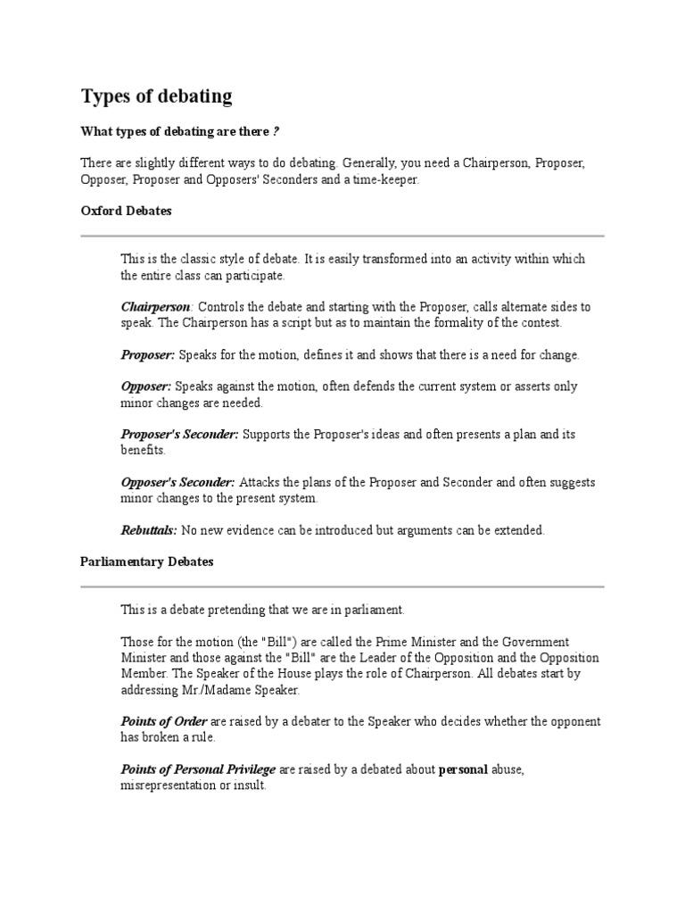 Types of Debating | PDF | Human Communication | Communication