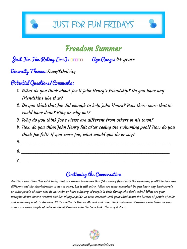 Freedom Summer: Just For Fun Rating (0-5) : Age Range: Diversity Themes ...