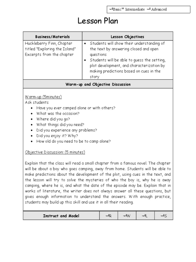 Lesson-Plan-reading Huck Finn Aug 19 | PDF | Huckleberry Finn | Lesson Plan