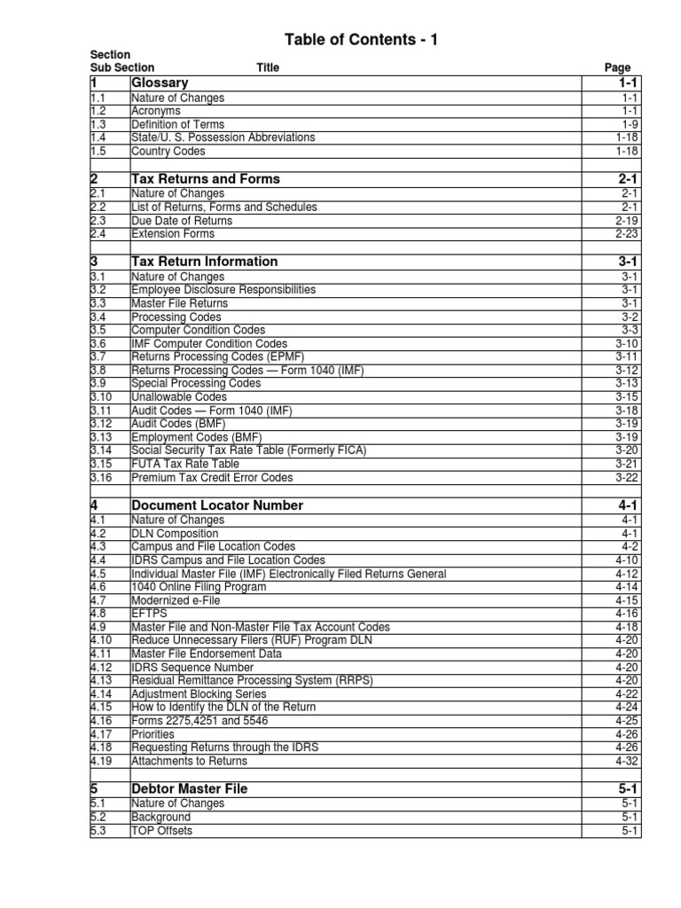 1 - Table of Contents | Tax Return (United States) | Economy Of The ...