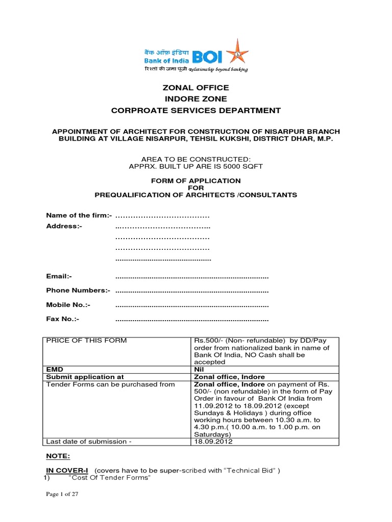 Tender Sample 101 | PDF | Architect | Specification (Technical Standard)