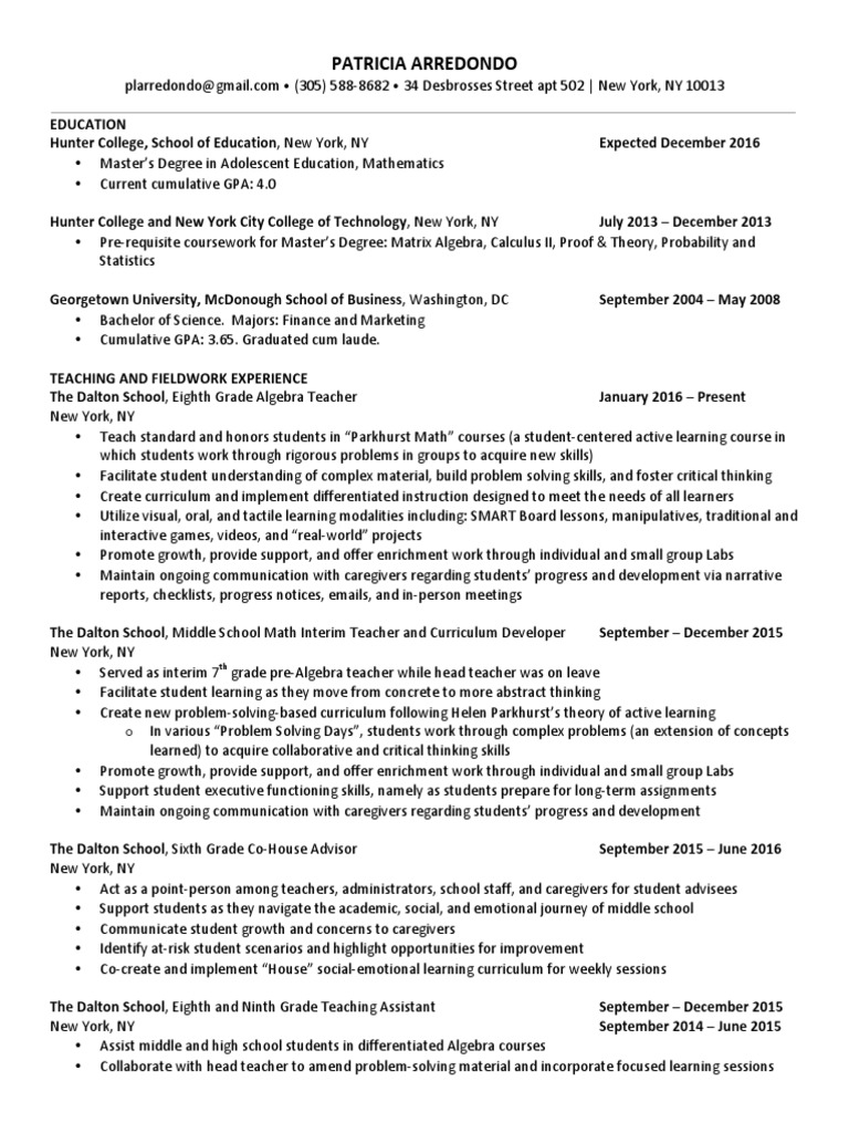 resume - patricia arredondo for hunter | Curriculum | Sharing