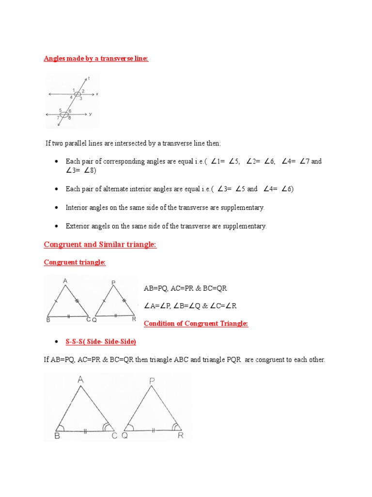 Angles Made by A Transverse Line:: Congruent and Similar Triangle | Download Free PDF | Triangle ...