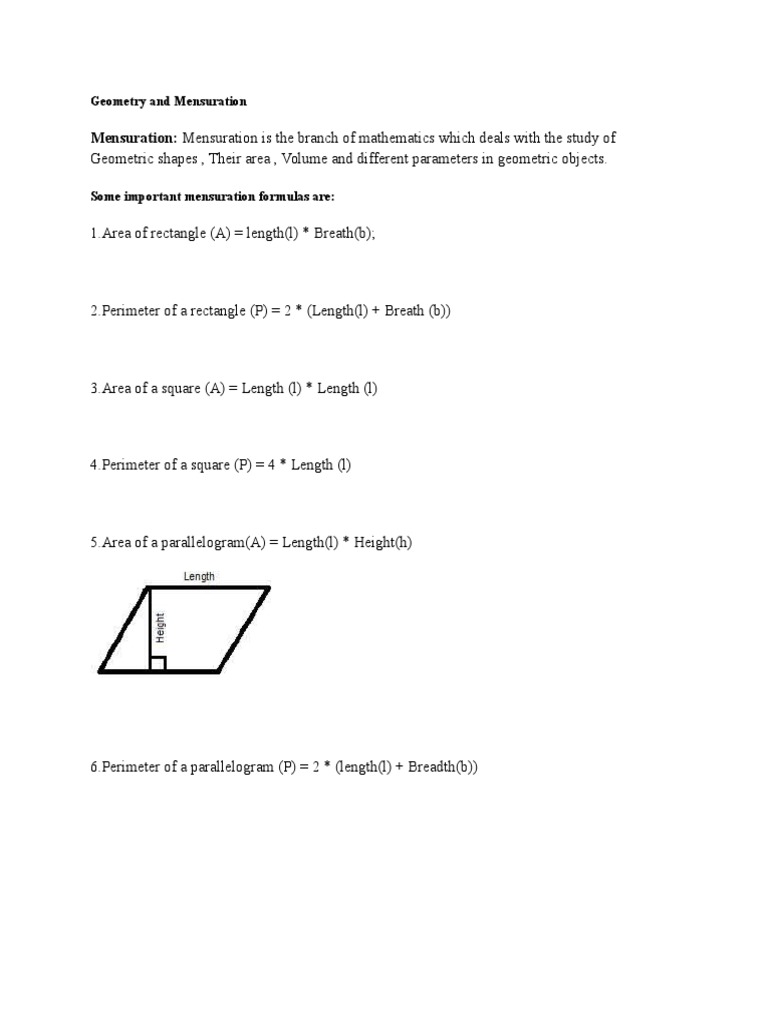 Geometry and Mensuration | PDF | Area | Rectangle